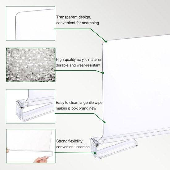 10 Pieces Transparent Acrylic Shelf Dividers 30 X 20cm - Clear ...