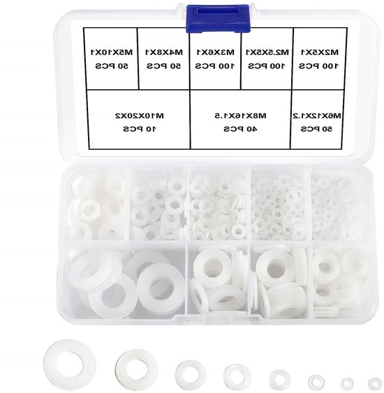 500 Stuks Nylon Platte Ring Assortment Kit - M2 M2.5 M3 M4 M5 M6 M8 M10 - Plastic... | bol