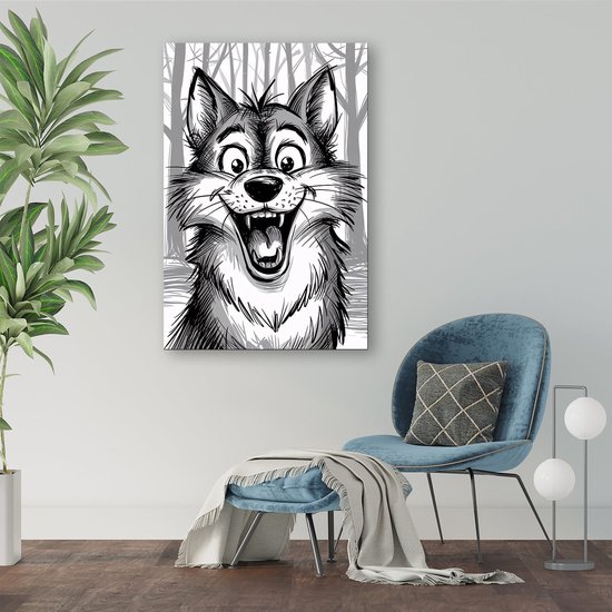 Speelse wolf lijntekening natuur - Wolf posters - Muurdecoratie dier ...