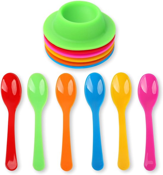Siliconen Eierdopjes en Eierlepels - Set van 6 - BPA-vrij - Inclusief Dienblad | bol