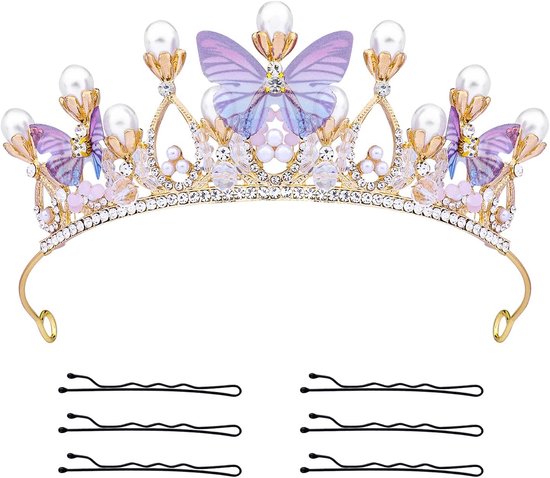Meisjes Vlinder Tiara Kroon met Parels voor Verjaardag en Cosplay | bol