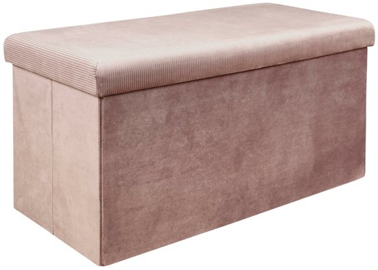 Home Deco - Poef/hocker Velvet - opvouwbaar - oud roze - polyester/MDF ...
