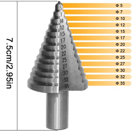 Trapboor 5-35 mm HSS - Professionele Gelaagde Boor voor Metaal, Hout en Kunststof | bol