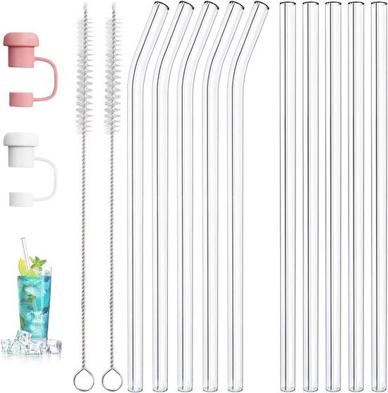 10-Pack Glass Straws - Reusable 31 cm Long - Transparent - 5 Straight ...