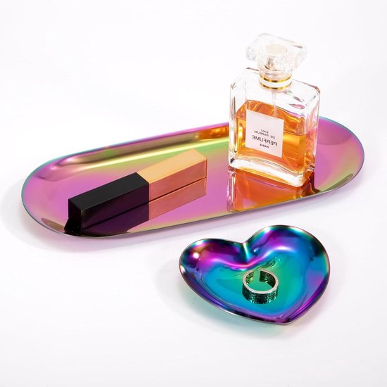 Stainless Steel Oval Decorative Trays for Storage - Set of 2, Rainbow ...