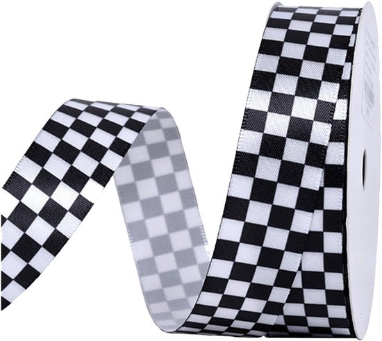 Zwart-wit geruit cadeaulint - 9 m decoratief knutselmateriaal voor ...