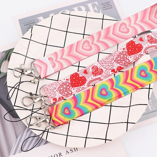 3-delig sleutelkoord met hartje schattige sleutelhanger nekband ...