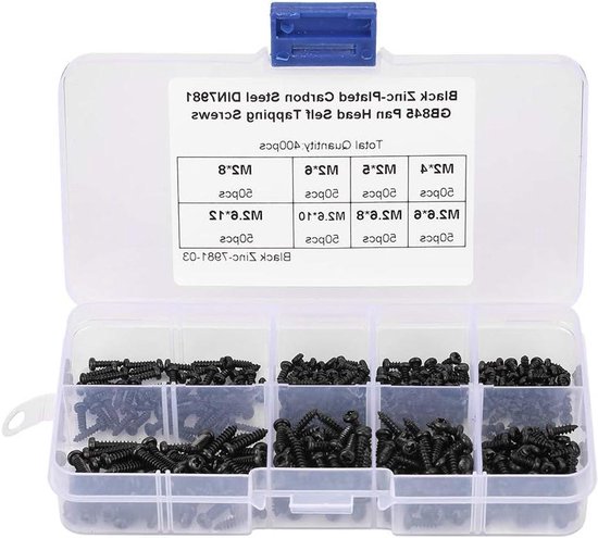 Tapschroef 400 Stuks Zwart M2/M2.6 Pan Head Zelftappende Schroeven Set ...