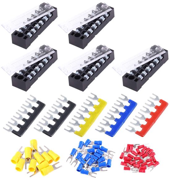 Terminal Block Set - 70 Stks (5 Sets), 6 Posities 600 V 15A Dual Rij ...