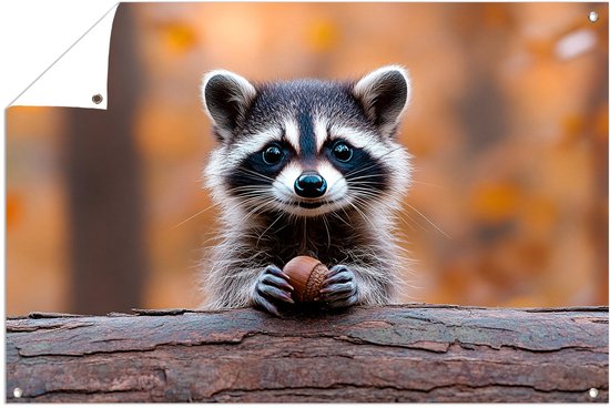 Raton laveur mignon aux teintes automnales - Affiche extérieure raton ...
