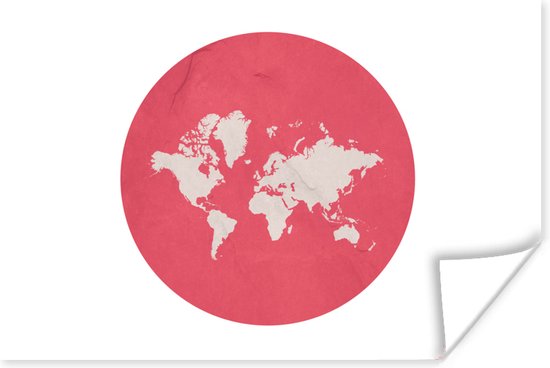 Ronde en roze wereldkaart op een witte achtergrond Poster | Wereldkaart ...