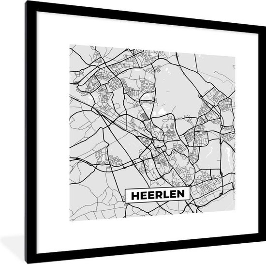 Fotolijst incl. Poster - Stadskaart - Heerlen - Grijs - Wit - 40x40 cm - Posterlijst -... | bol