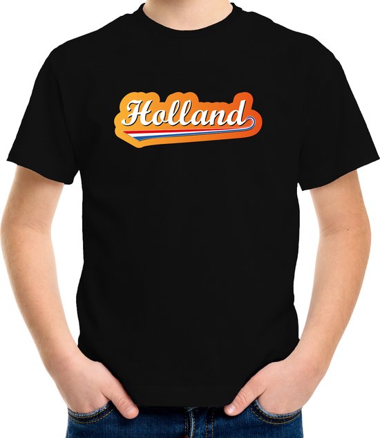 Zwart fan t-shirt voor kinderen - Holland met Nederlandse wimpel ...