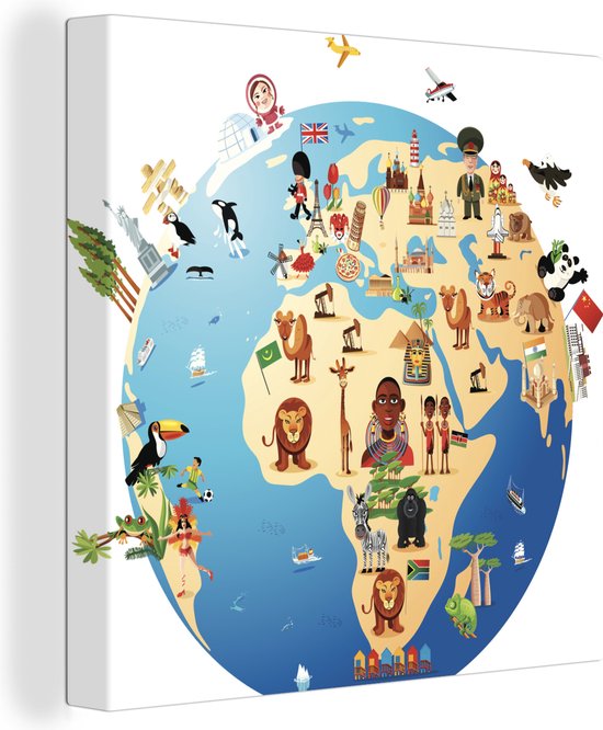 Canvas Schilderij Een cartoonillustratie van een ronde kaart van de ...
