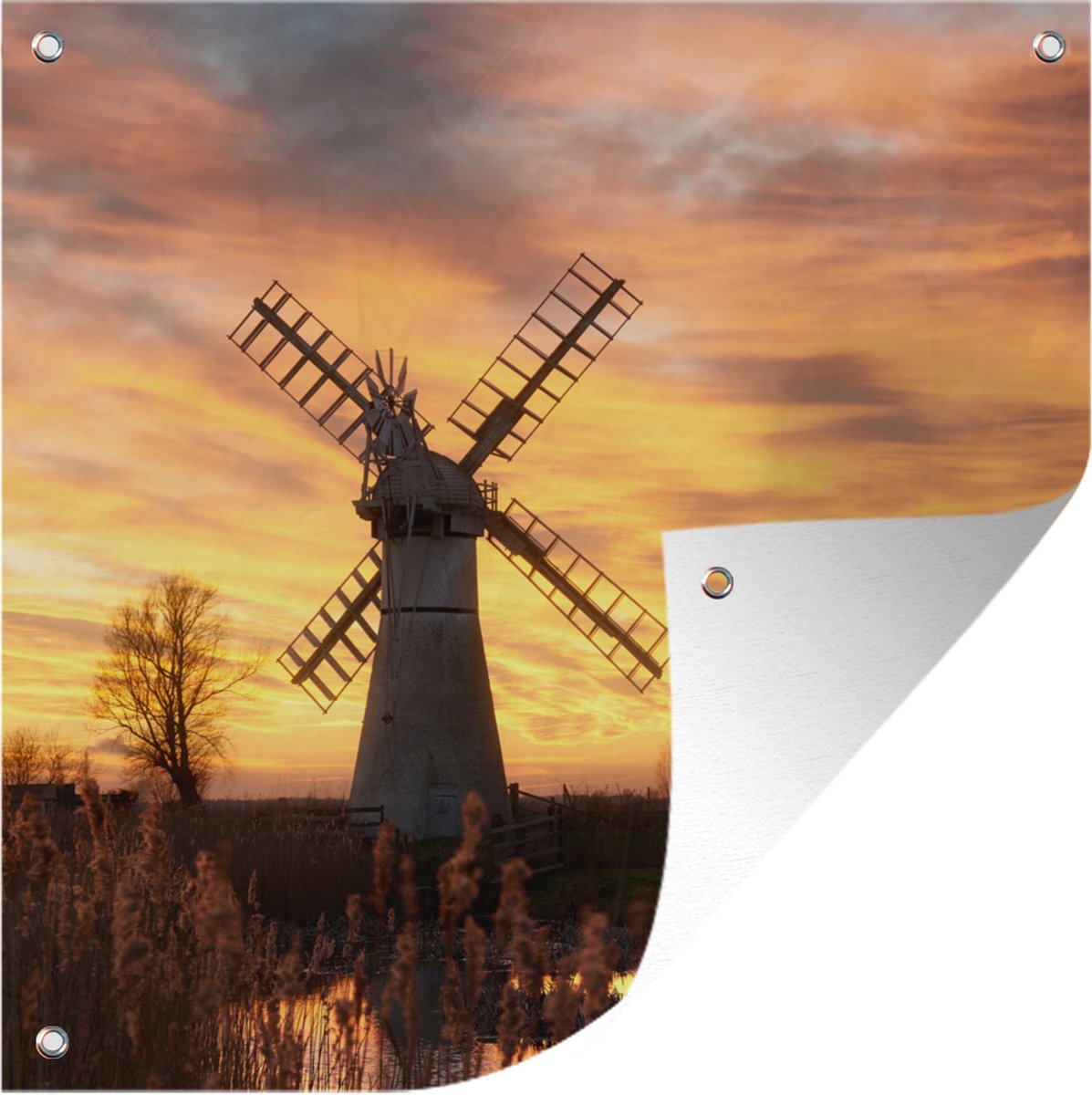 Tuindoek Silhouet van een molen in Nationaal park The Broads - 100x100 ...