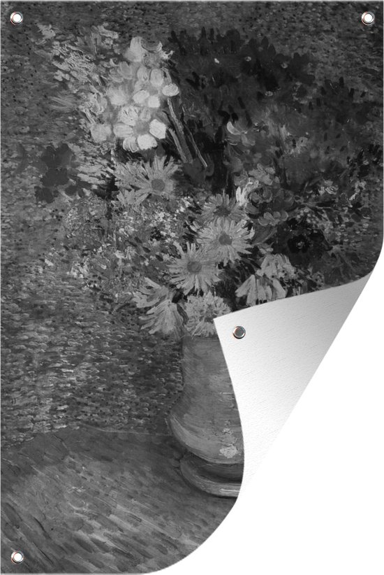 Tuinposter - Tuindoek - Tuinposters buiten - Bloemen in een blauwe vaas ...