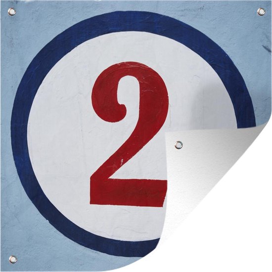 Tuinposters Een rode nummer twee in een witte cirkel - 50x50 cm ...