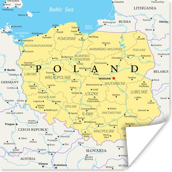 Poster Kaart van Polen - 50x50 cm | bol