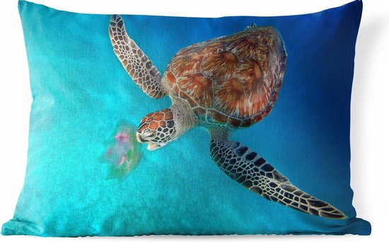 Buitenkussens - Tuin - Groene schildpad met kwal - 50x30 cm | bol