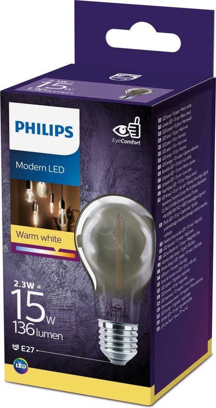 Philips LED Lamp Classic Smokey met rookglas - E27 Peer - 2.3W vervangt ...