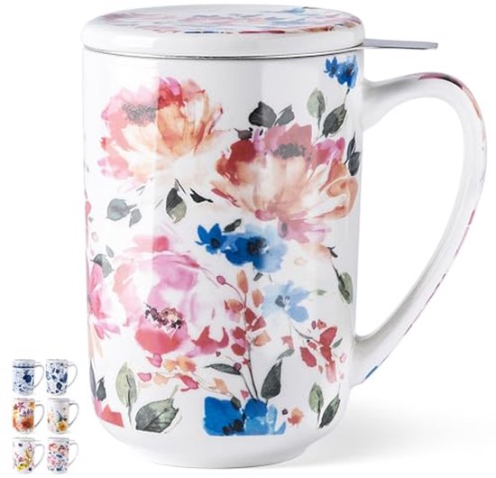 Grote keramische theemok met zeef en deksel - 450 ml, magnetron- en ...