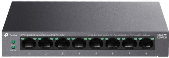 TP-Link LS108GP Netwerkswitch - 8 PoE+ poorten - 62W PoE-W budget ...