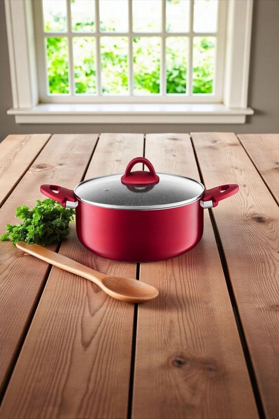 Ambitie Jasper Rode Pan met Deksel - 20cm, 3L | bol