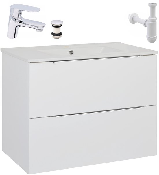 STAMAR - Meuble de salle de bain 80 avec vasque MDF brillant tiroirs robinetterie Sig... | bol