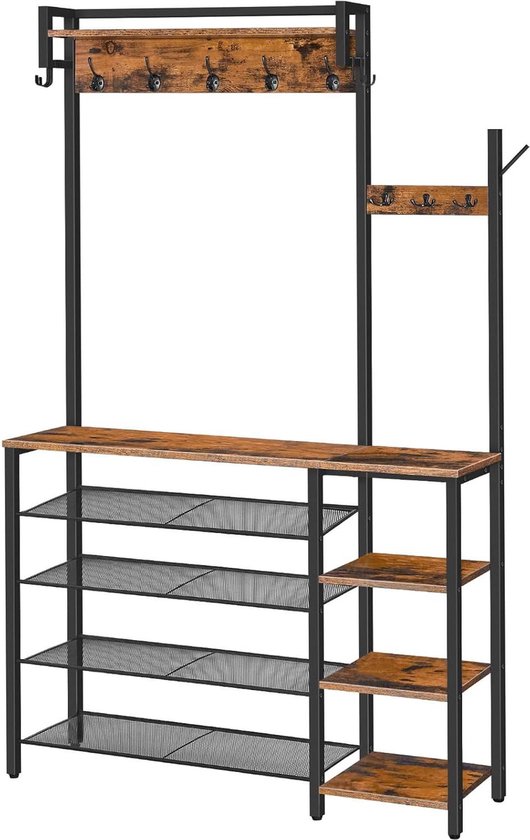 Kapstok met schoenenrek - multifunctioneel opbergmeubel - 1 stuk - vintage bruin en... | bol