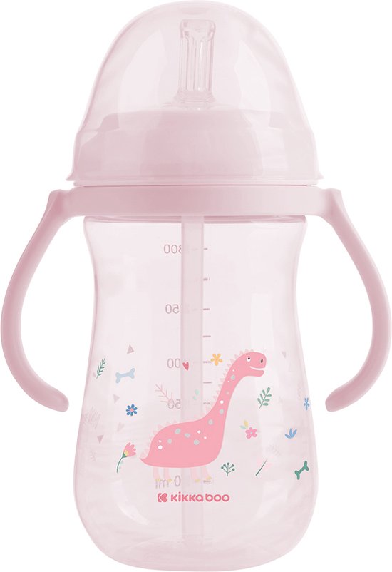 Kikkaboo Dino Wereld Beker Met Siliconen Rietje - 300ml - Roze | bol
