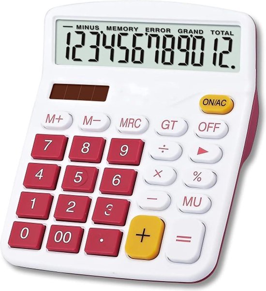 Tafelrekenmachine op zonne-energie dual power 12-cijferig groot lcd-display -... | bol