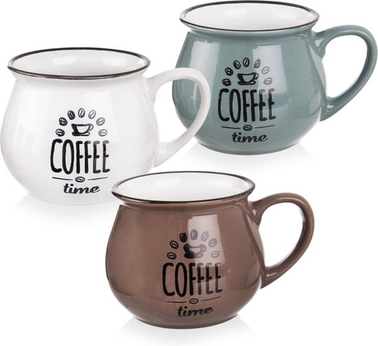 Mokken Keramiek Wit Bruin Grijs 320 ml 3 stuks - Set - Bekers - Koffiebekers - Kopjes... | bol