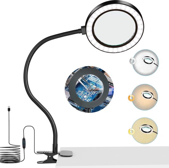 Vergrootlamp 8x - Dimbaar Vergrootglas met Licht, Standaard, 3 ...