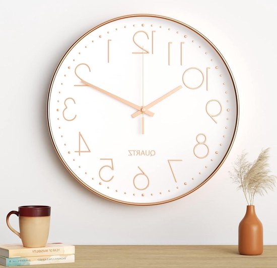 Moderne wandklok 30 cm - stille klok met wit karakter en gouden ...