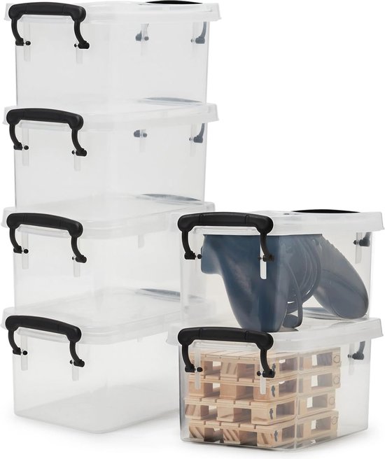 Set van 6 doorzichtige plastic opbergdozen met deksel - stapelbare ...