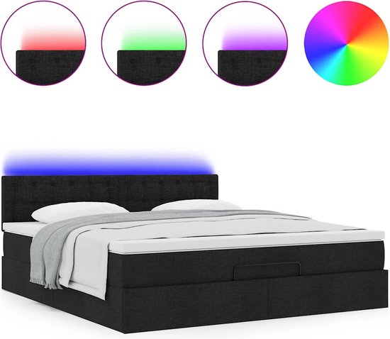 vidaXL - Bed - poef - met - matras - en - LED's - 180x200 - cm - stof ...