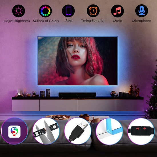 LED Strip 4M RGB TV-Achtergrondverlichting met Afstandsbediening en ...
