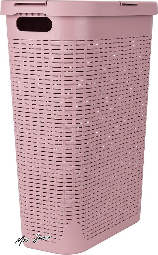 Mrs. Jones Slanke Wasmand Mind Reader 40L - Kledingmand Met Deksel - Rieten Ontwerp -... | bol