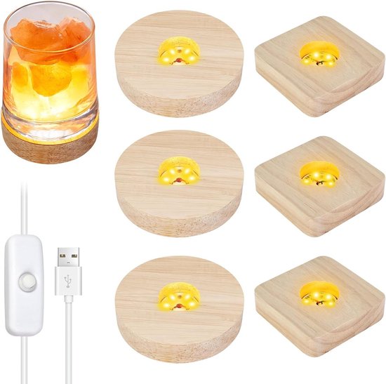 Led-sokkel voor acrylglas - 6 stuks led-lichtsokkel USB - hout ...