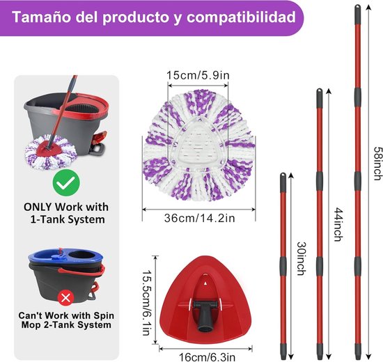 Microvezel Spin Mop Set met Vervangende Mopkop en Handvat - Geschikt ...