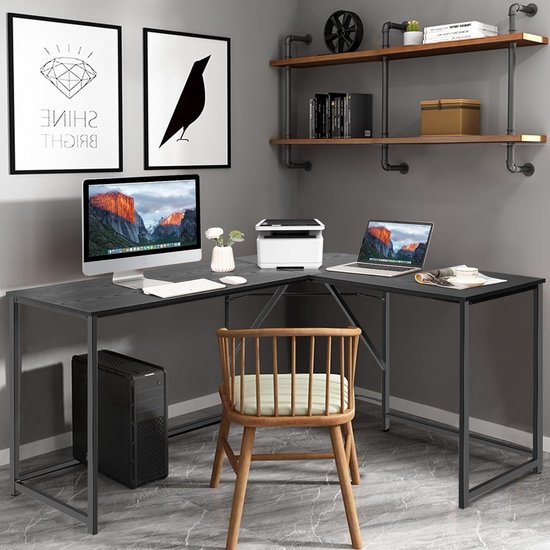 Bureau, L-vormige computertafel, gamingtafel met ronde hoek, moderne ...