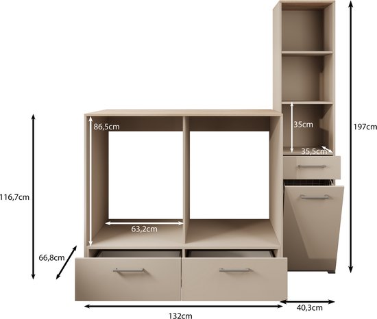 Meubella - Wasmachine kast Rowley 2 - Beige | bol
