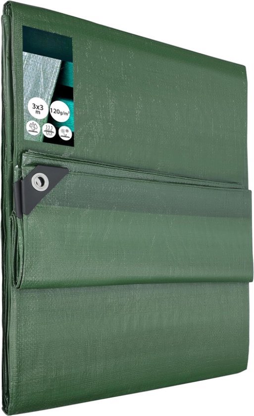 Afdekzeil, 3 x 3 m, groen, 120 g/m2, afdekzeil, versterkte ogen ...