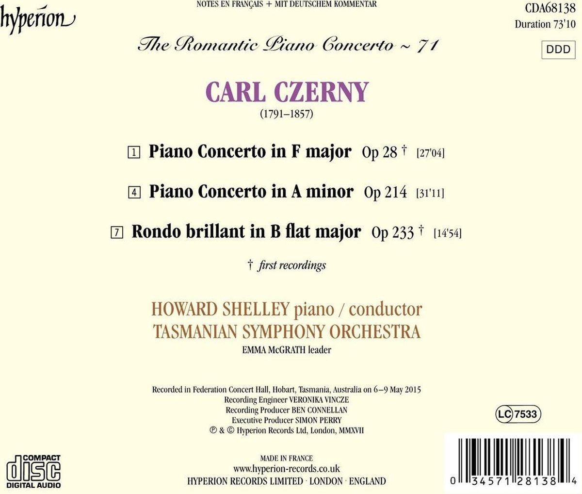 Czerny / Piano Concertos, Tasmanian Symphony Orchestra | CD (album) | Muziek | bol.com
