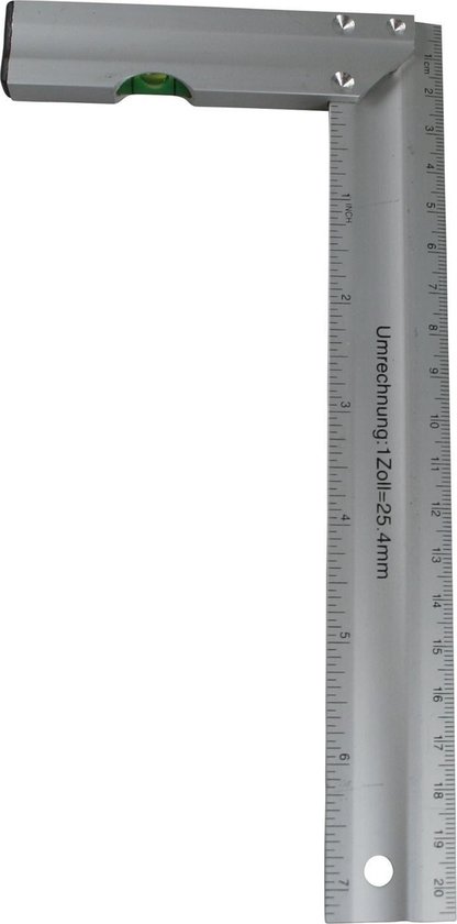 Benson Winkelhaak met waterpas - aluminium - 200 x 100 mm - 20 cm liniaal - 90 graden hoek | bol