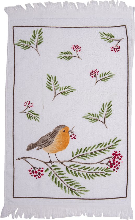 Clayre & Eef Gastendoekje 40x66 cm Wit Bruin Katoen Vogel Toilet ...