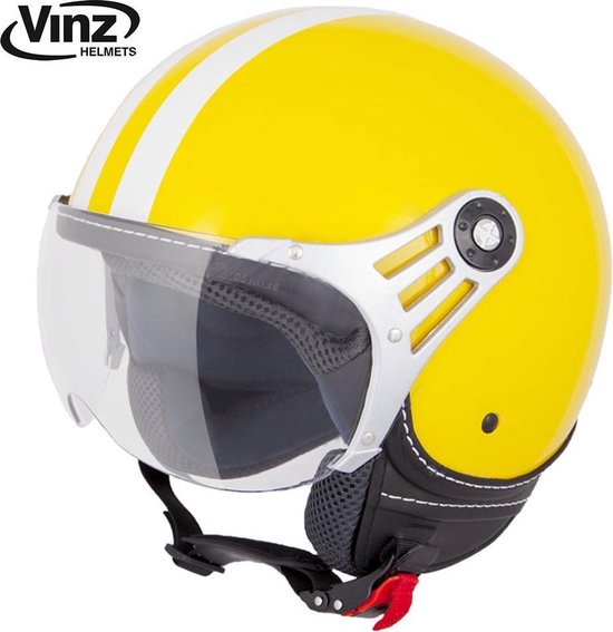 Vinz Fiori Jethelm Geel met Witte Strepen / Scooterhelm / Brommerhelm ...