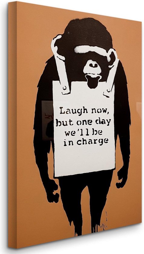 BANKSY Laugh Now.. Monkey Canvas Print | bol