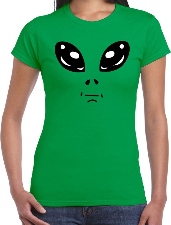 Alien / buitenaards wezen gezicht verkleed t-shirt groen voor dames ...