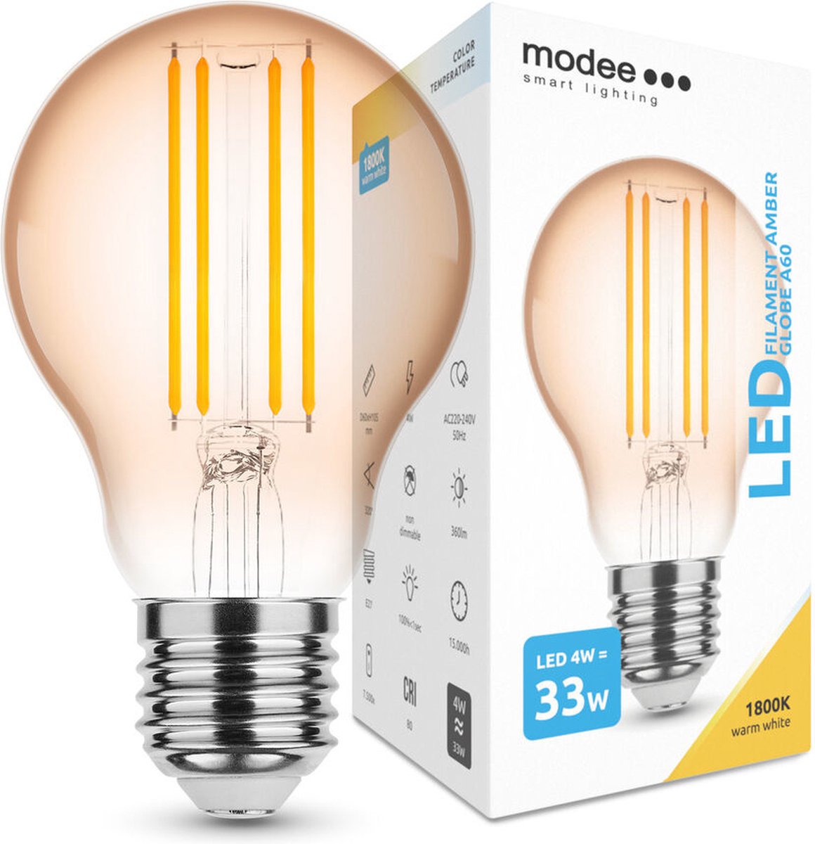 Modee Lighting LED Filament lamp - E27 A60 4W - 1800K zeer warm wit licht | bol.com